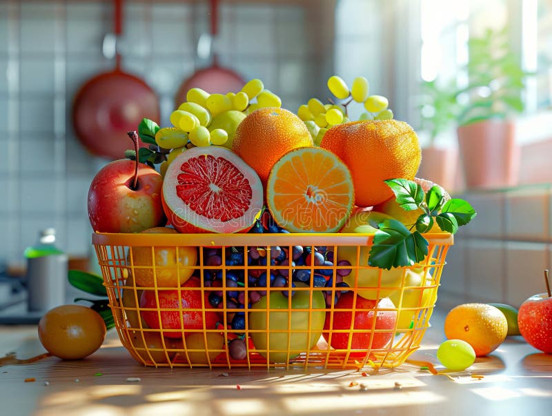 A Basket of Fruit on a Kitchen Counter Stock Photo - Image of tangerine ...