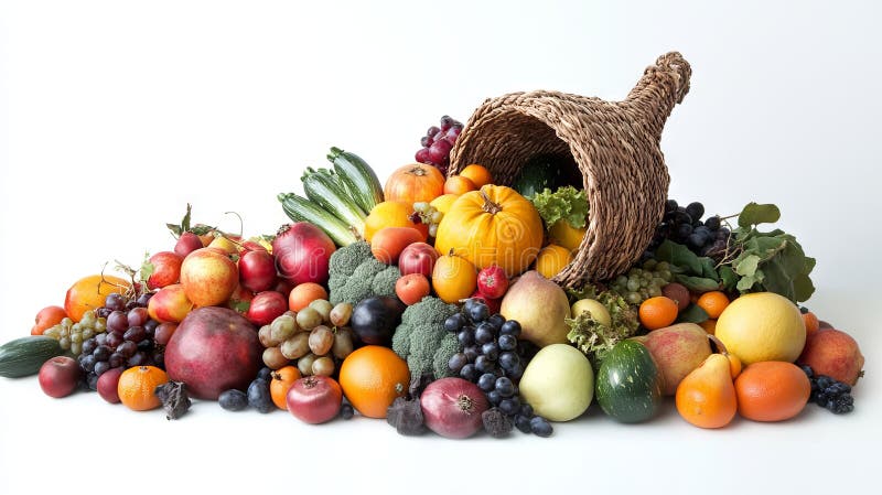 A Basket of Fruits and Vegetables is Piled High in a Cone Shape Stock ...