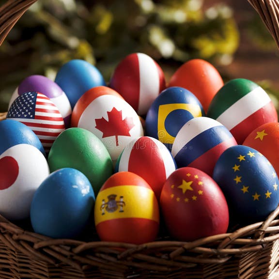 A Basket Full of Beautiful Easter Eggs Painted with the Flags of ...