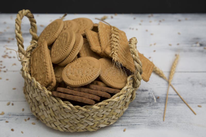 A basket full of biscuits stock image. Image of drink - 129274165