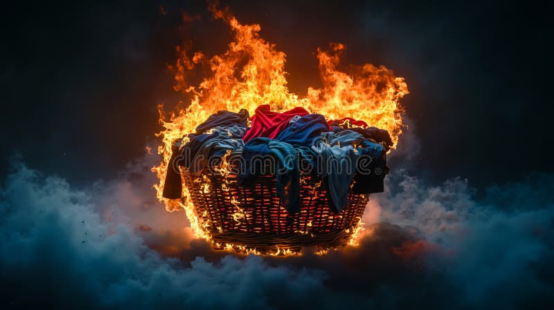 A Basket Full of Clothes on Fire in the Dark Stock Image - Image of ...