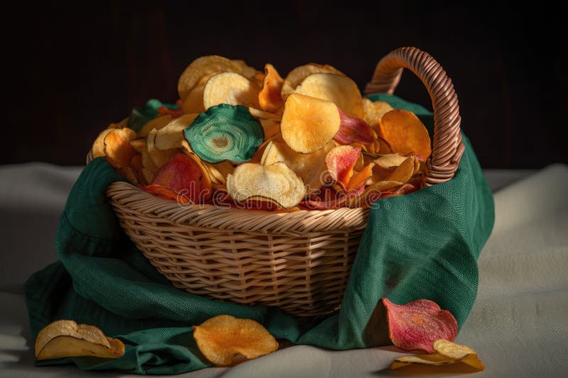 Basket Full of Crispy and Colorful Potato Chips Stock Illustration ...