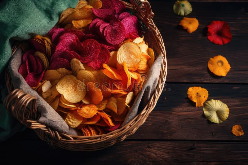 Basket Full of Crispy and Colorful Potato Chips Stock Illustration ...