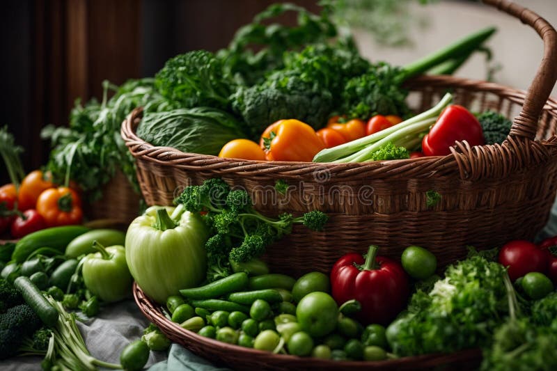 A Basket Full of Different Colors Fresh Vegetables Stock Photo - Image ...