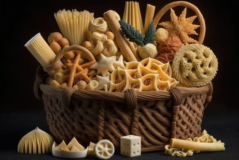 Basket Full of Different Pastas in a Variety of Shapes and Sizes Stock ...