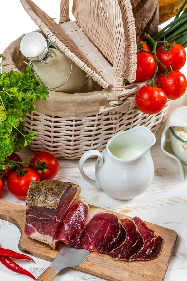 Basket Full of Vegetables and Various Fresh Produce Stock Photo - Image ...