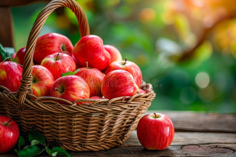 Basket Full of Red Apples with Few Scattered on the Table. Generative ...