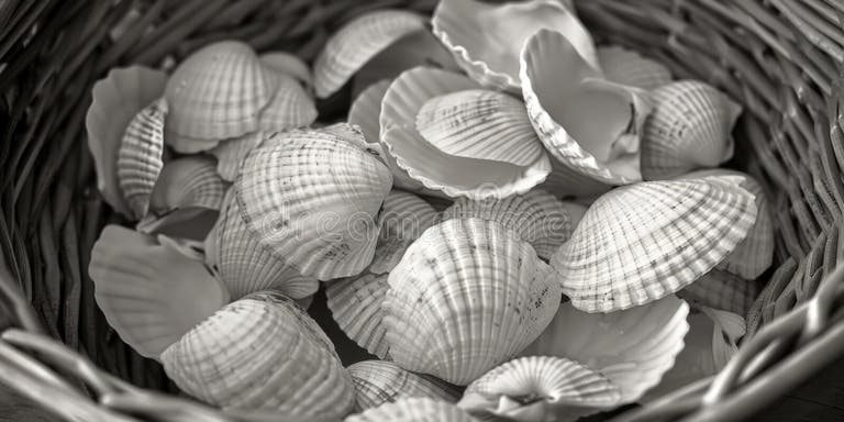A Basket Full of Shells on a Table, Suitable for Beach-themed Designs ...