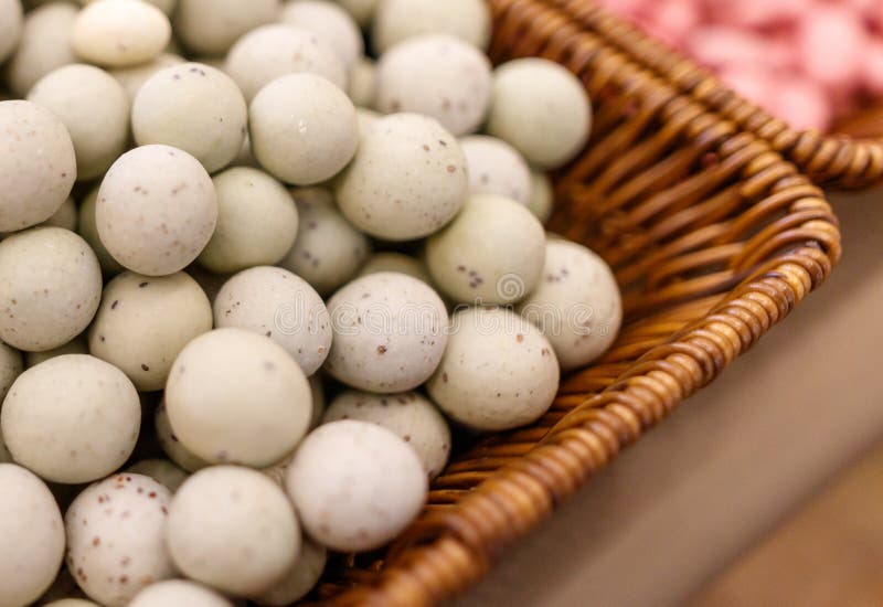 A Basket Full of White Balls Stock Image - Image of ingredient, quail ...