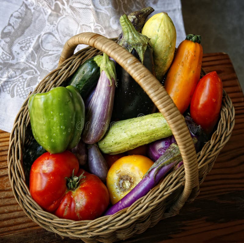 Basket with Garden Vegetables Stock Photo - Image of greenery, green ...