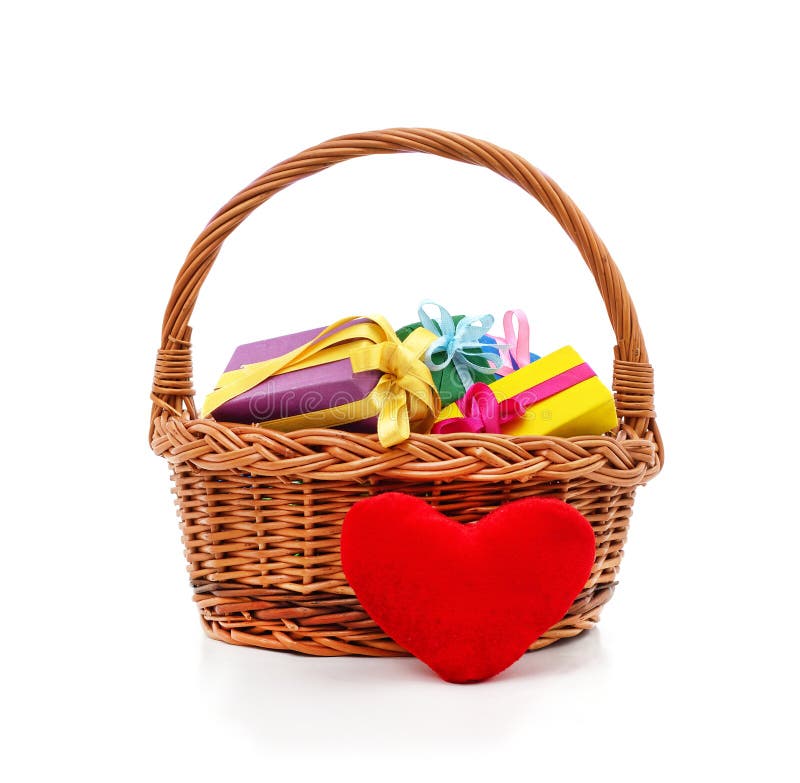 Basket with Gifts and Heart Stock Image - Image of heart, anniversary ...