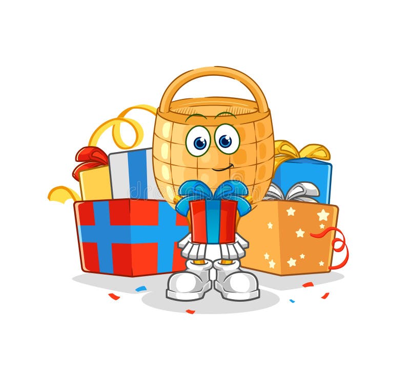 Basket Give Gifts Mascot. Cartoon Vector Stock Illustration ...