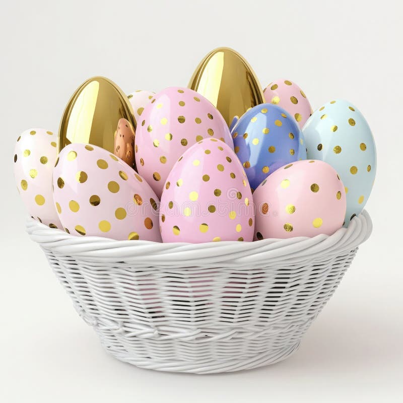 Basket of Glittering Easter Eggs with Metallic Textures Stock ...