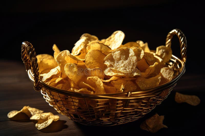 Basket of Golden Chips, Ready To Be Devoured Stock Illustration ...