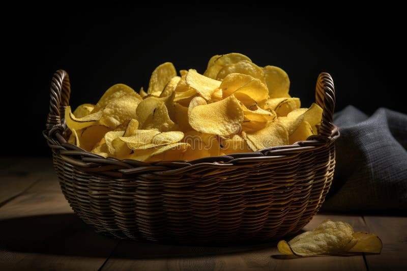 Basket of Golden Chips, Ready To Be Devoured Stock Illustration ...