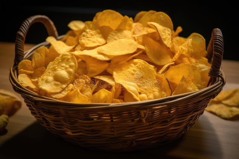 Basket of Golden Chips, Ready To Be Devoured Stock Illustration ...