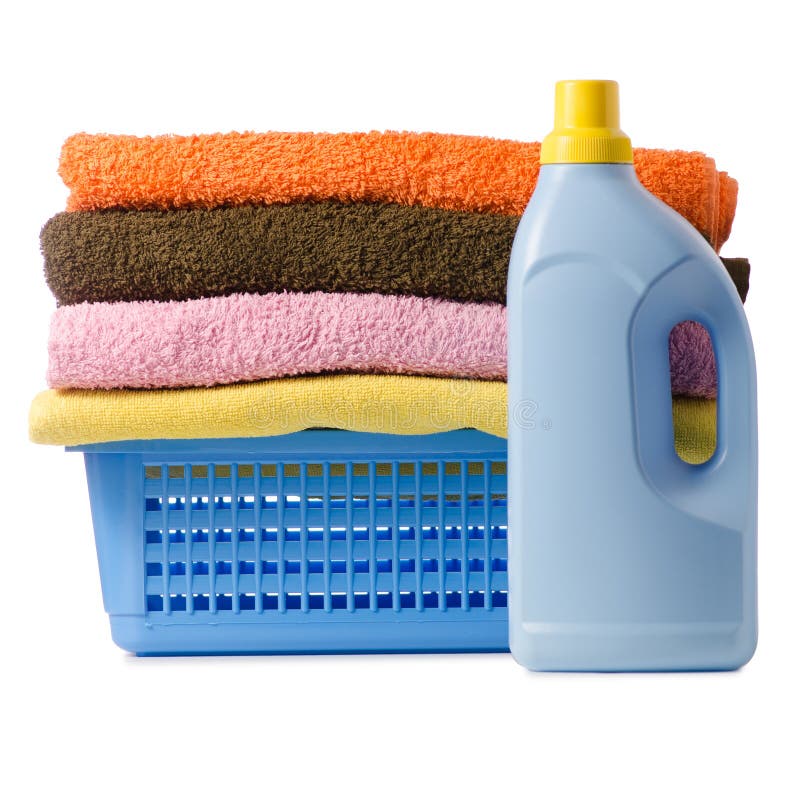 Basket with Laundry Towels Bottle Liquid Powder Stock Photo - Image of ...