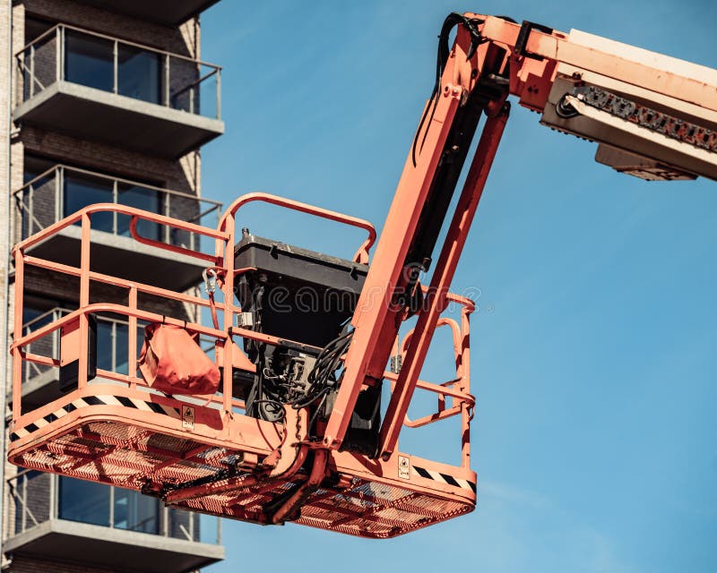 Basket Lift on Construction Site Stock Image - Image of lifting, boom ...