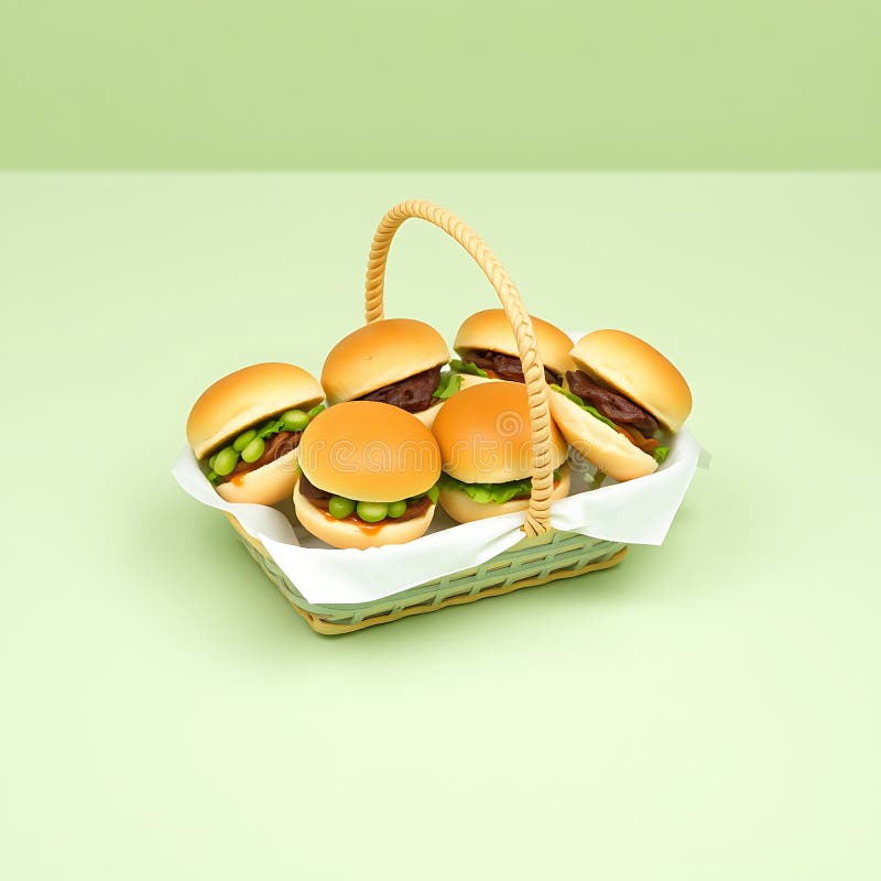 A Basket of Mini Sliders on a Pastel Sage Green Background Stock Photo ...