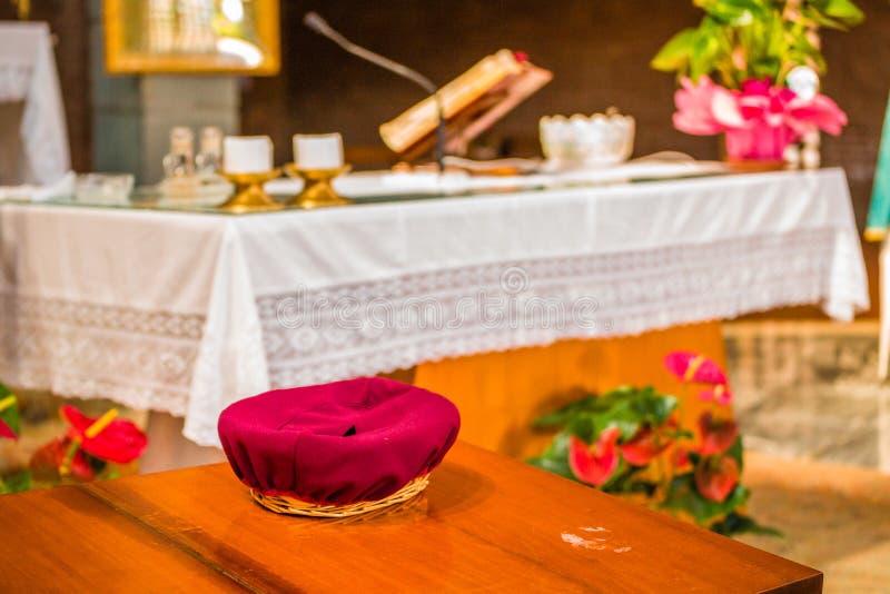 Basket for the offertory stock photo. Image of catholic - 123645430