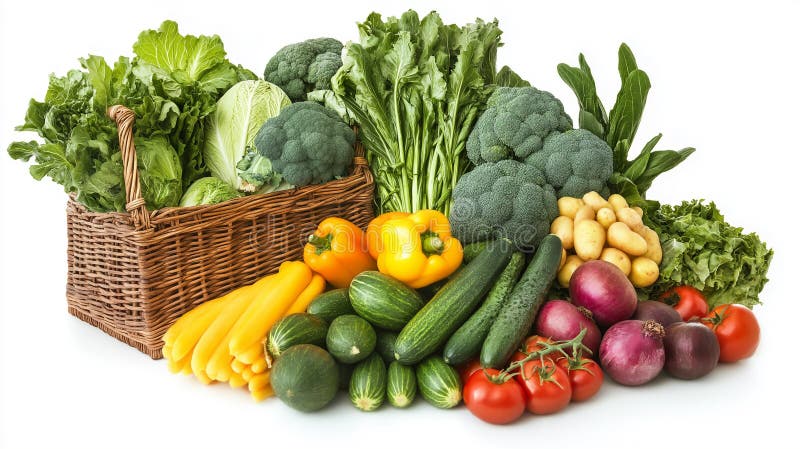 A Basket Overflowing with Garden-fresh Vegetables, a Feast of Colors ...