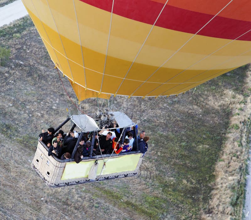 Basket of People Hot Air Balloon from Overhead Editorial Stock Photo ...