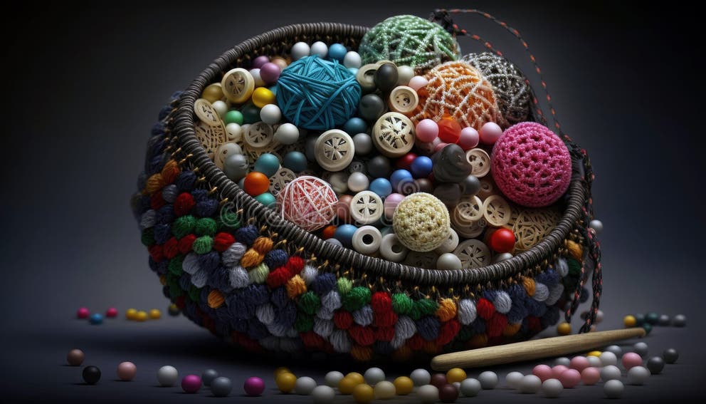 A Basket of Plastic Beads and String for Making Jewelry. Generative AI ...