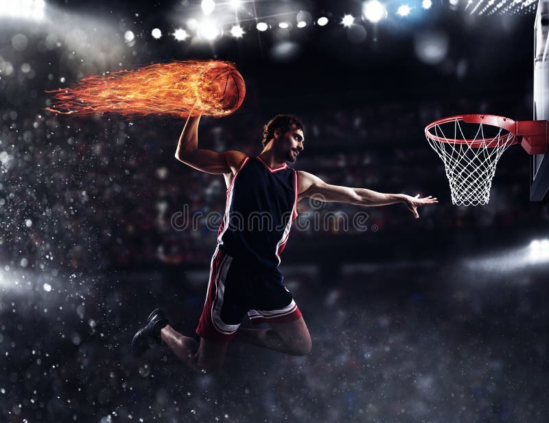 Basket Player Throws the Fireball at the Stadium Stock Image - Image of ...