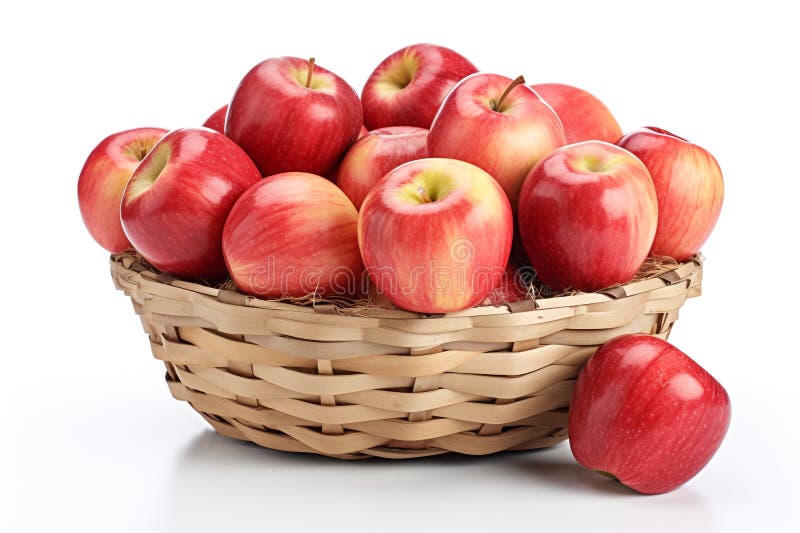 Basket of Red Apples with Leaves Isolated on White Background - Ai ...
