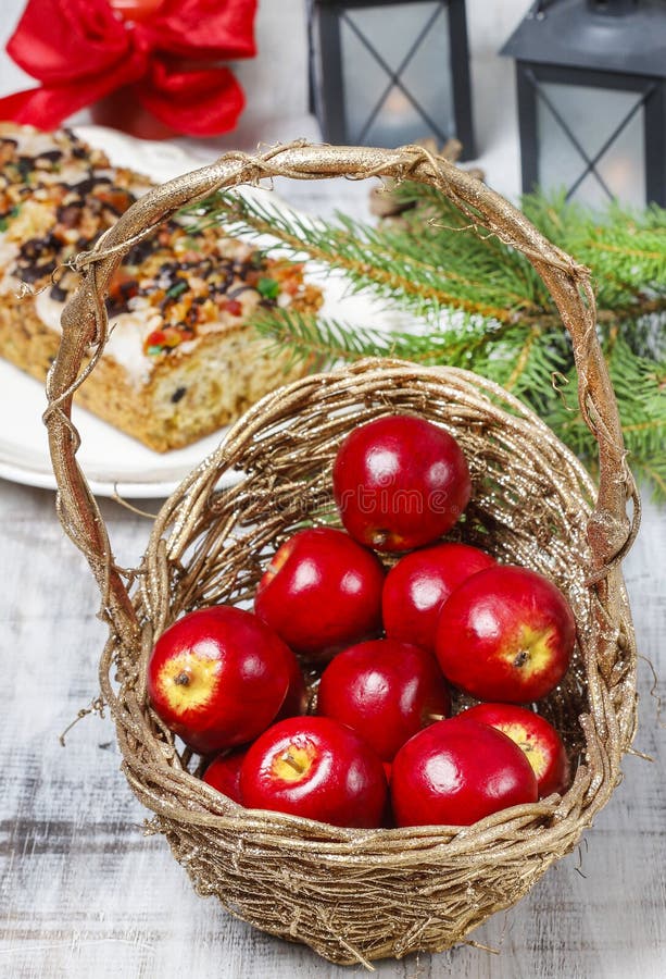 Basket of Red Apples on Wooden Table Stock Image - Image of colorful ...