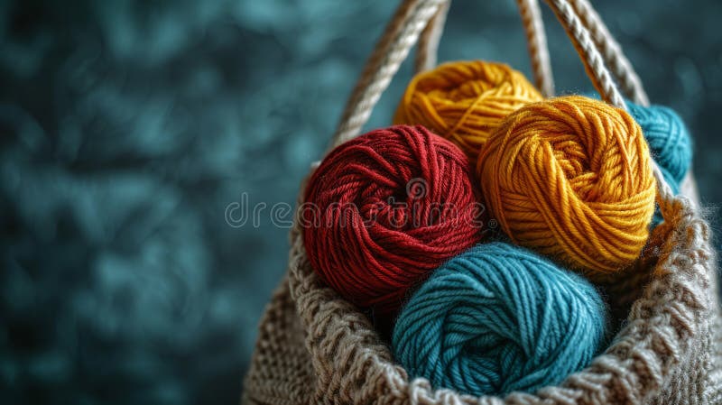 Basket with Red, Blue, and Yellow Yarn Balls Arranged Neatly. Stock ...