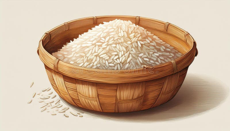 A Basket of Rice is Shown with a Lot of Rice in it Stock Photo - Image ...