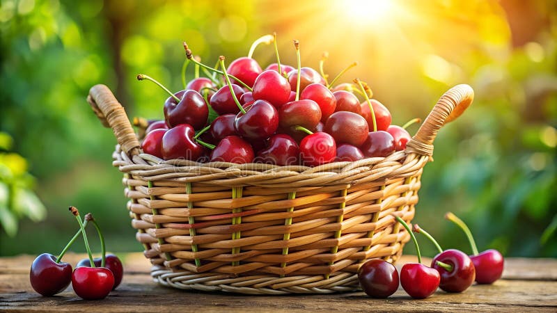 A Basket of Ruby Red Cherries Generative AI Stock Illustration ...