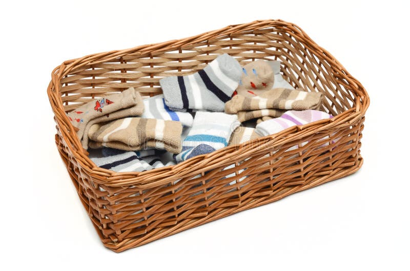 Basket with Socks Isolated on White Stock Image - Image of pattern ...