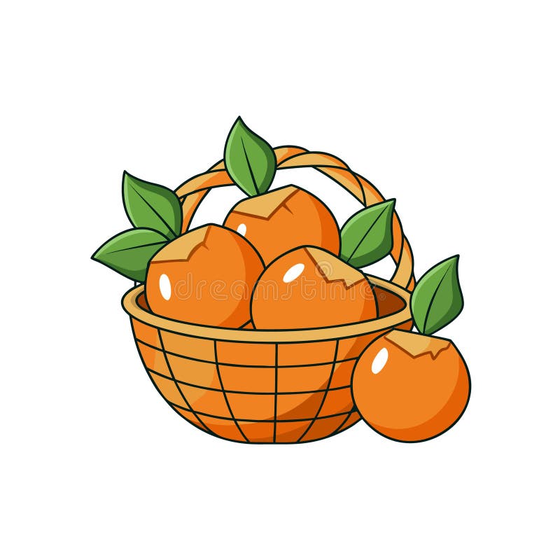 Basket of Tangerines Cartoon Image on White Background Stock ...