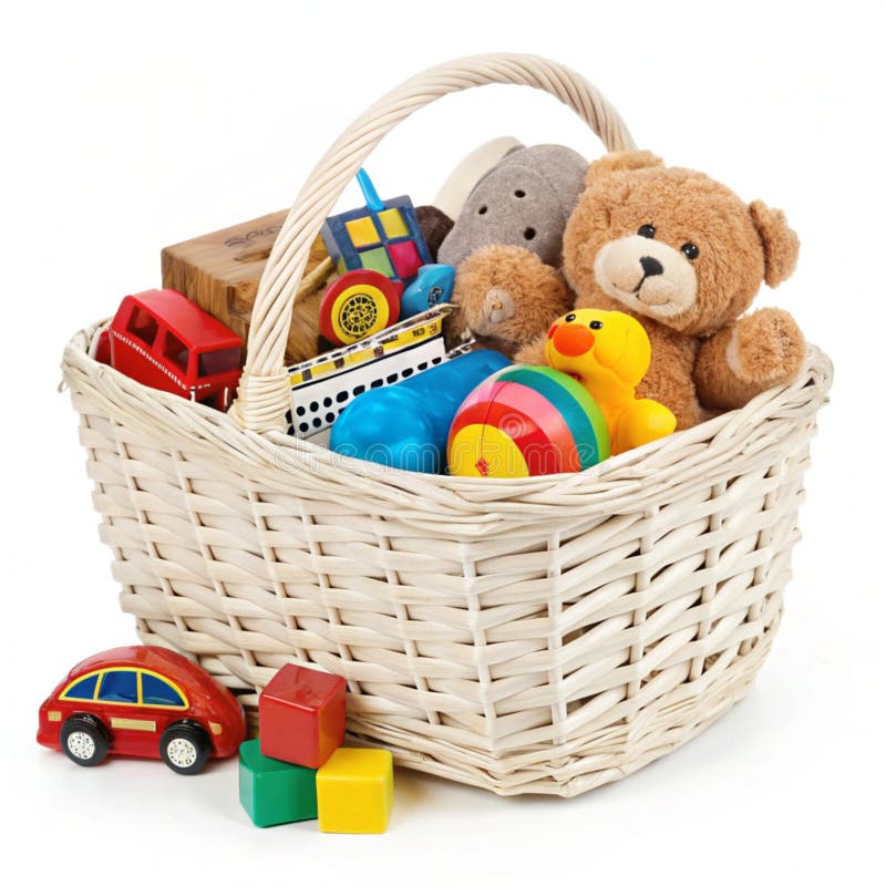 Basket of Toys Isolated on Transparent Background Stock Illustration ...
