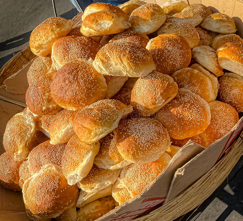 A Basket of Traditional Mexican Bread, Also Know As Cemita. Stock Photo ...