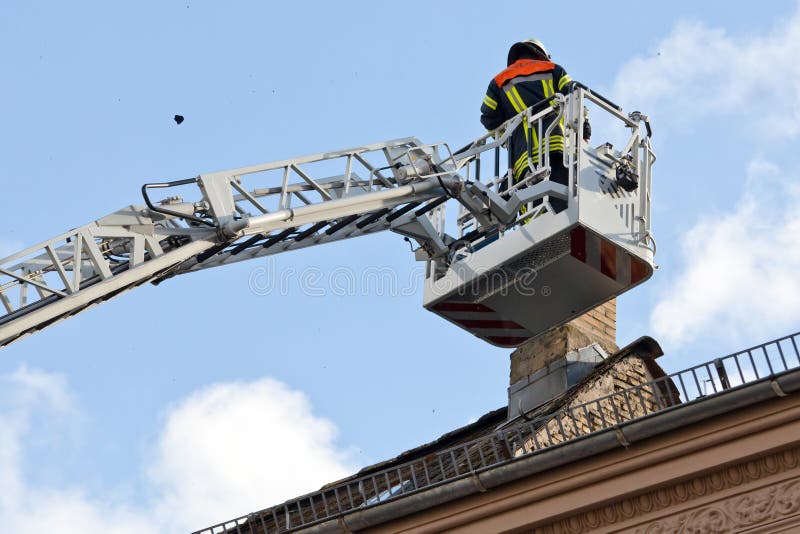 Basket of turntable ladder stock image. Image of protection - 36432293