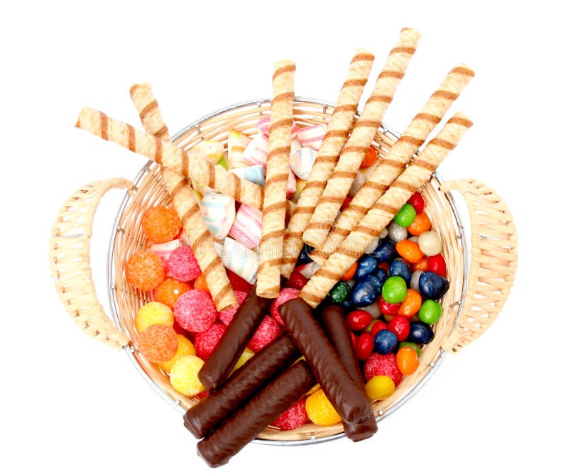 Basket with Various Sweets and the Cookies, Isolated Stock Image ...