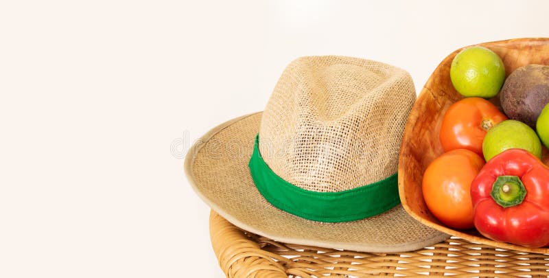 Basket of Vegetables and Straw Hat on the Table Stock Image - Image of ...