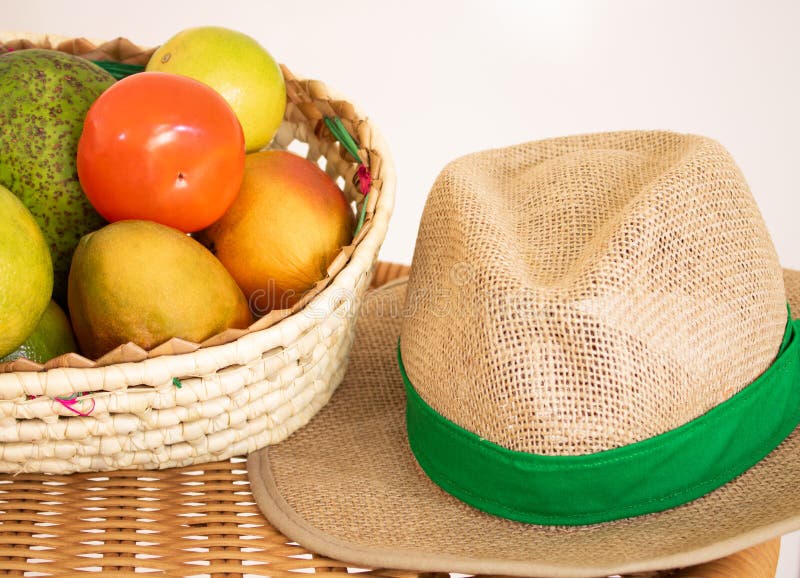 Basket of Vegetables and Straw Hat on the Table Stock Image - Image of ...