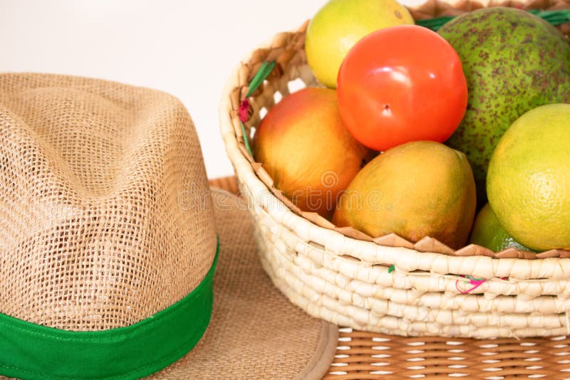 Basket of Vegetables and Straw Hat on the Table Stock Image - Image of ...