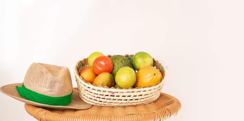 Basket of Vegetables and Straw Hat on the Table Stock Image - Image of ...