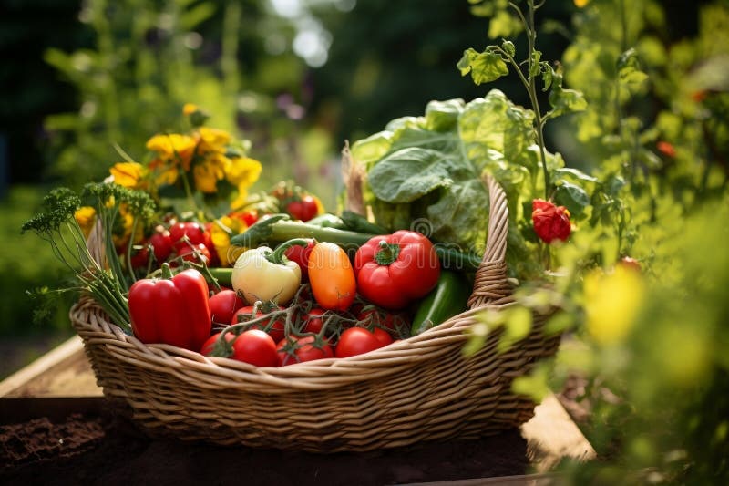 Basket of Vegetables in Sunny Garden, Generative Ai Stock Illustration ...