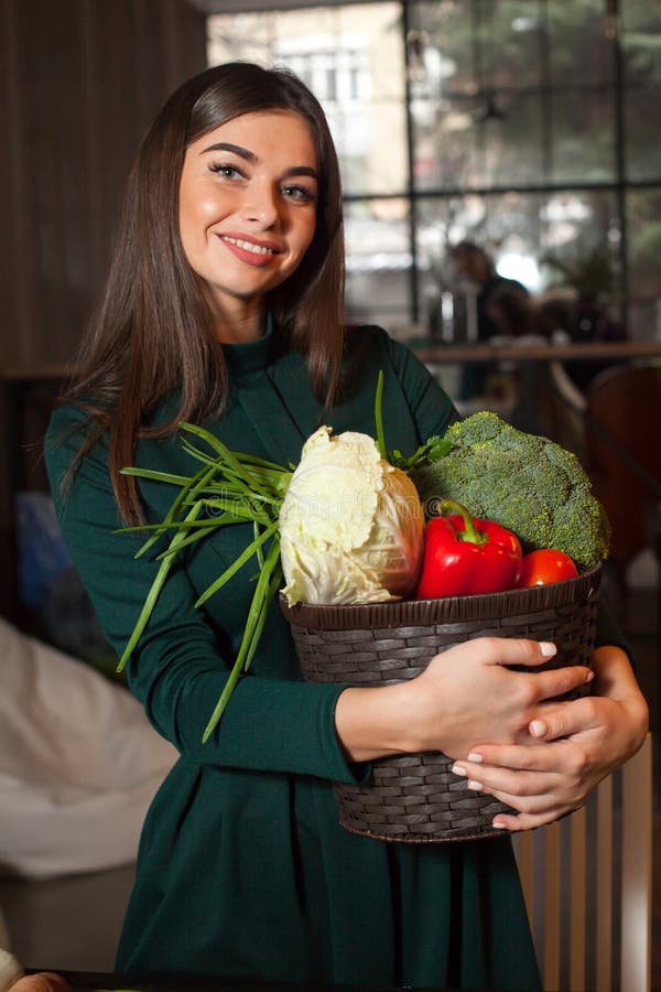 Basket of Vegetables with Woman Stock Image - Image of food, preparing ...