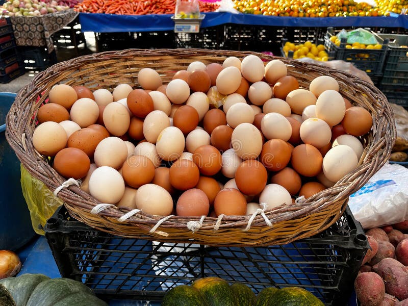 A Basket of Village Eggs on the Market Stall Stock Image - Image of ...