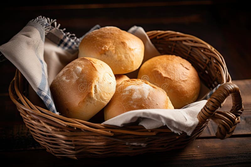 Basket of Warm, Crusty Bread Rolls Stock Illustration - Illustration of ...