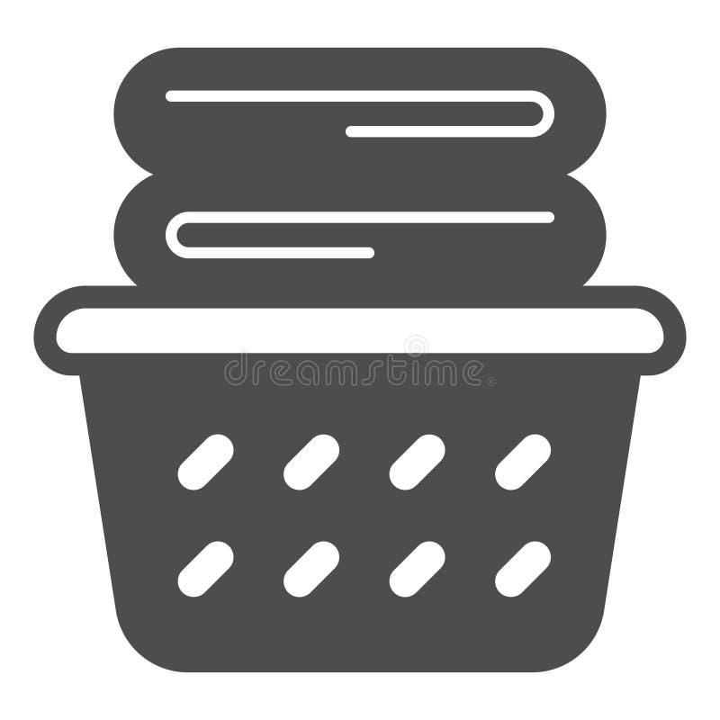 Basket with Washed Towels Solid Icon, Laundry Service Concept. Vector ...