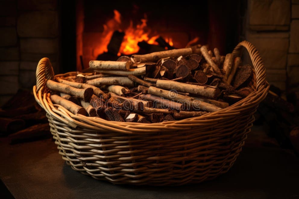 A Basket of Yule Logs Ready for the Fire Stock Illustration ...
