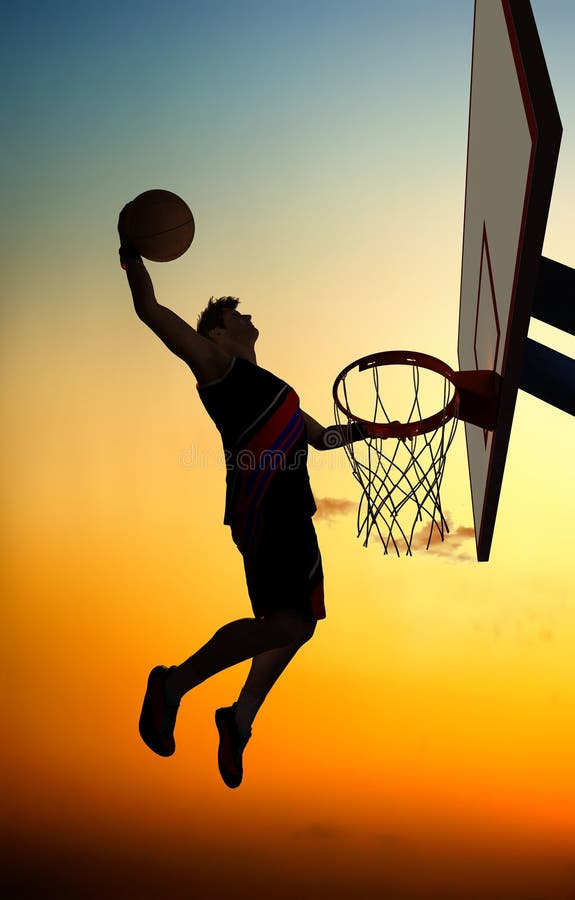 Boy Playing Basketball. Flying with Blue Sky Stock Photo - Image of ...